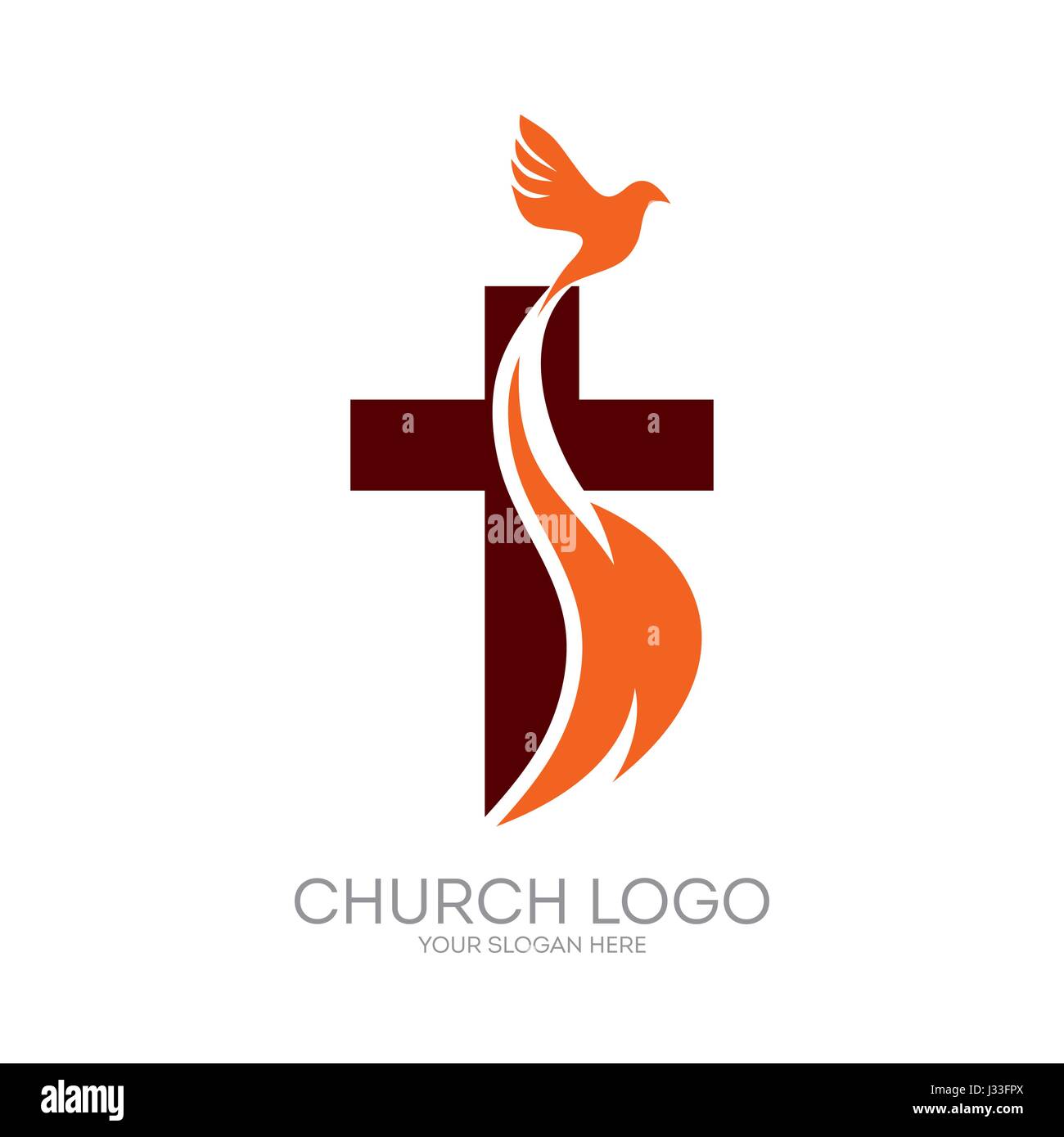 Church logo. Christian symbols. The Cross of Jesus, the fire of the ...