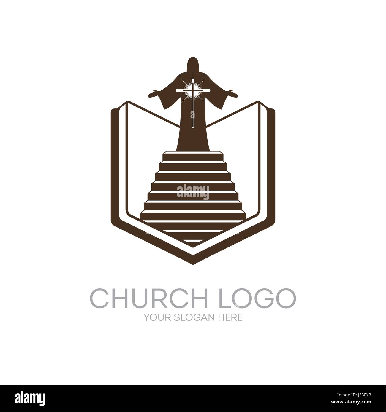 Church logo. Christian symbols. Bible, Holy Scripture, the staircase ...