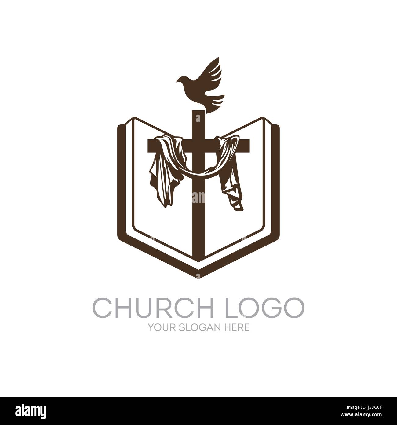 Church logo. Christian symbols. Bible, Holy Scripture, the cross of ...