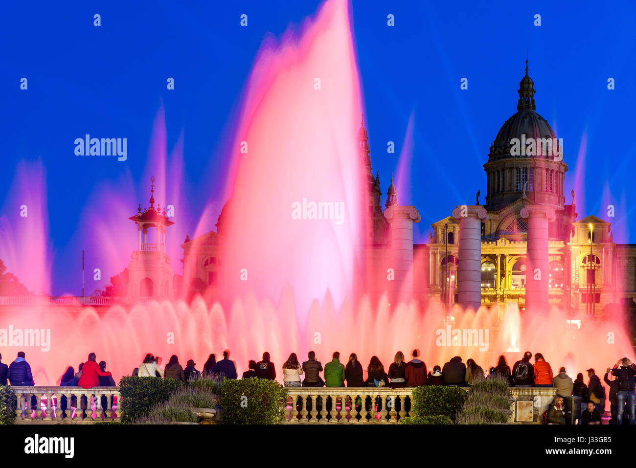 Night light show at Magic Fountain or Font Magica, Barcelona, Catalonia ...