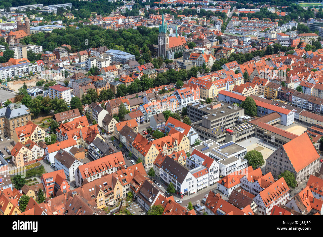 View from Ulm Cathedral, historic centre with church St. Georg, Ulm ...