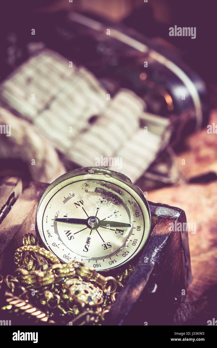 Columbus day and world map with compass Stock Photo - Alamy