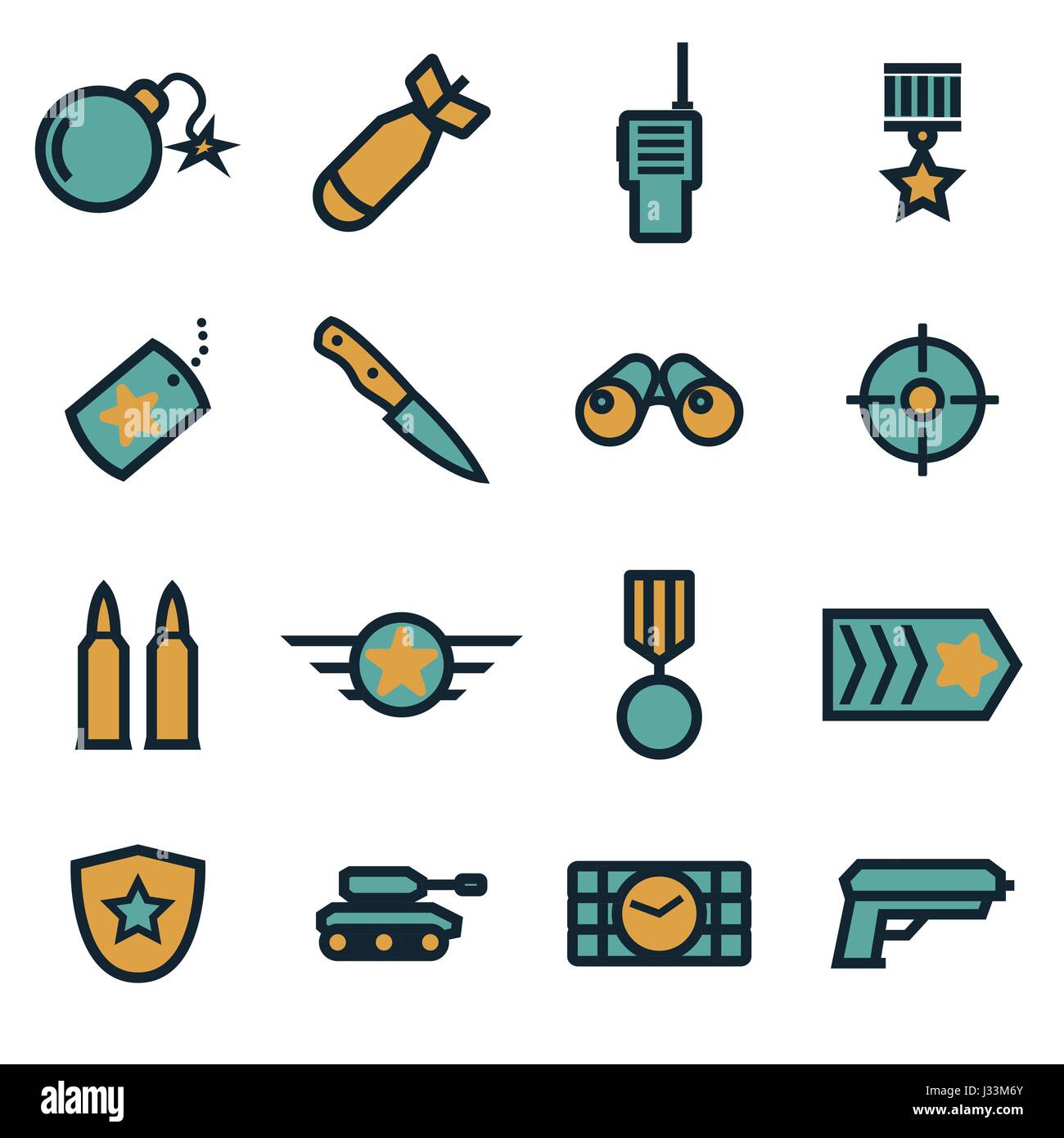 Vector flat military icons set on white background Stock Vector Image ...