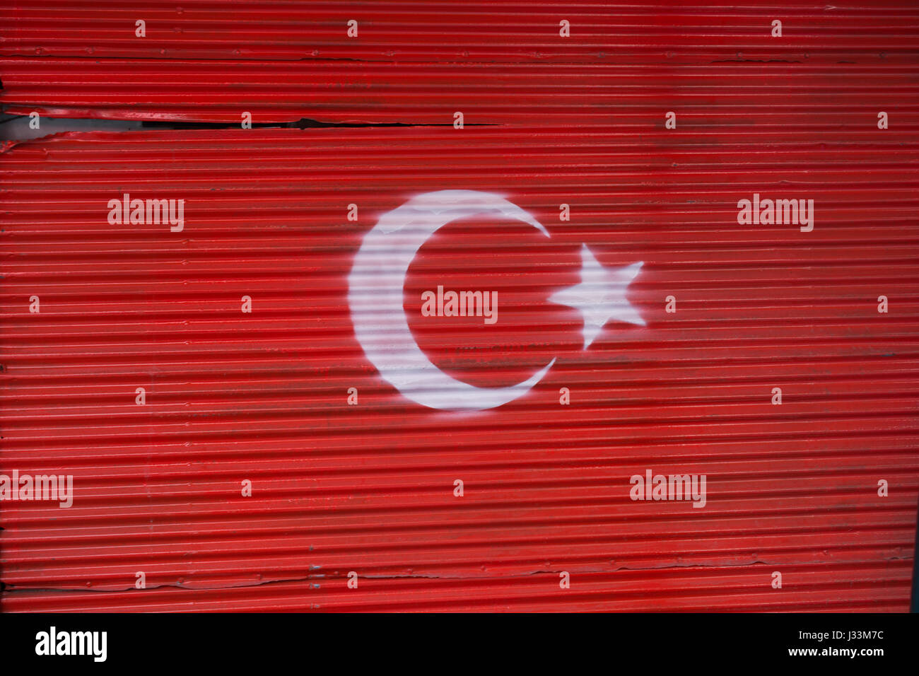 Turkish national flag painted on metal background in the street Stock ...