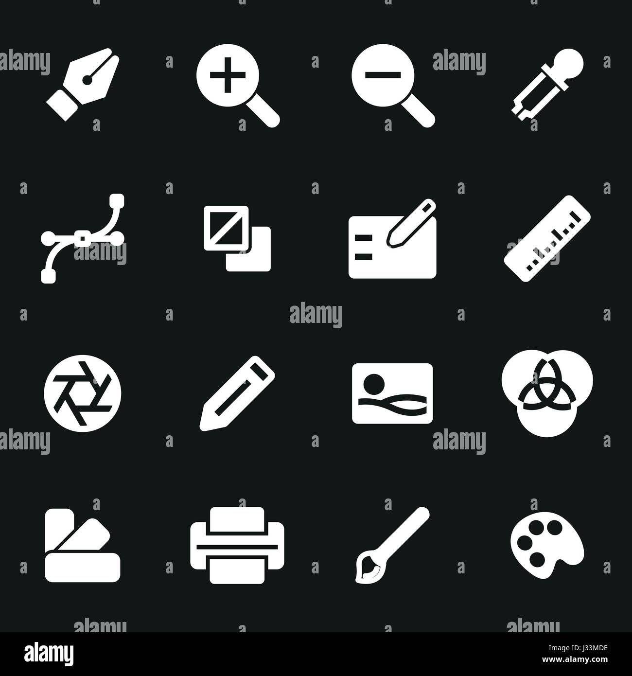 Vector white graphic design icons set on black background Stock Vector ...