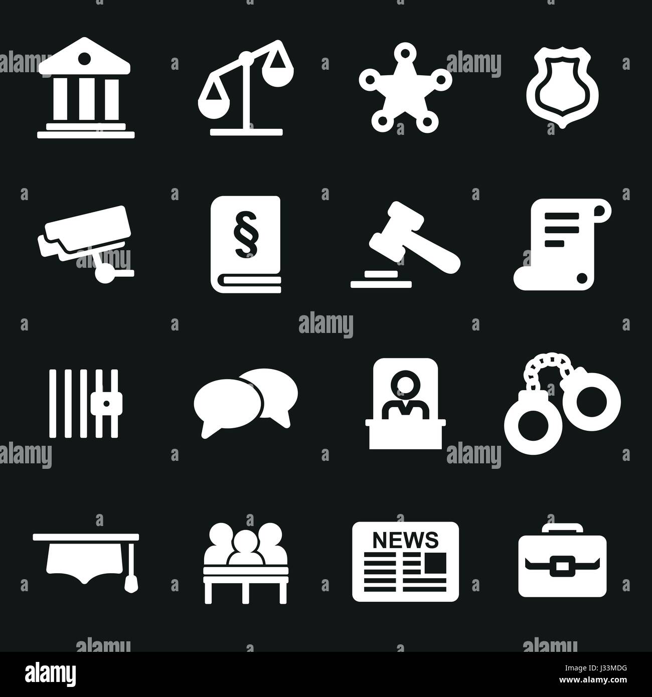 Vector white justice icons set on black background Stock Vector Image ...