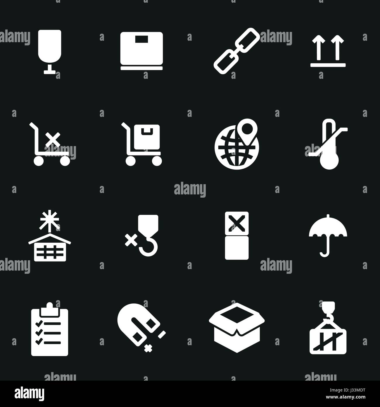 Vector white marking of cargo icons set on black background Stock ...