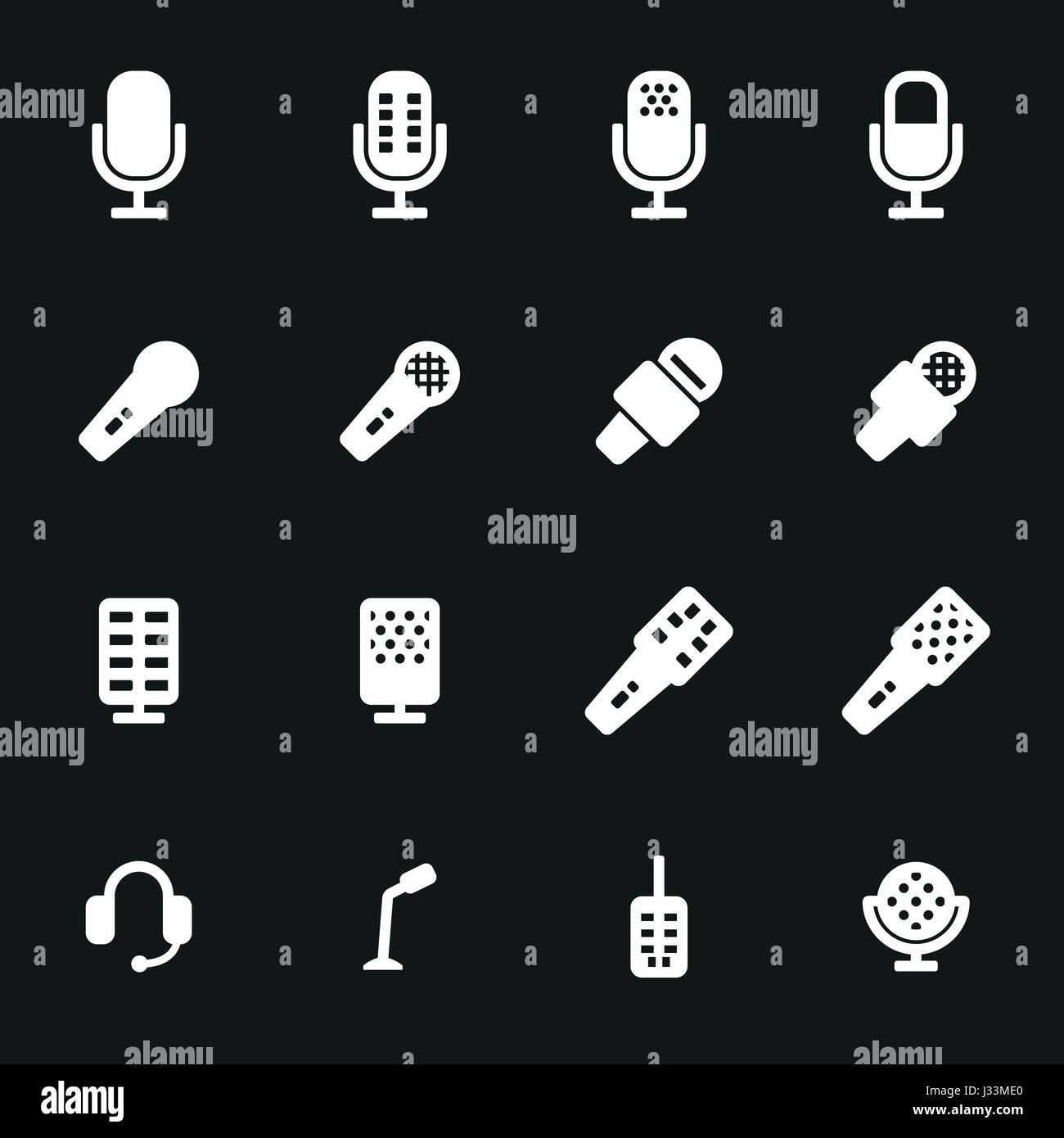 Vector white microphone icons set on black background Stock Vector ...