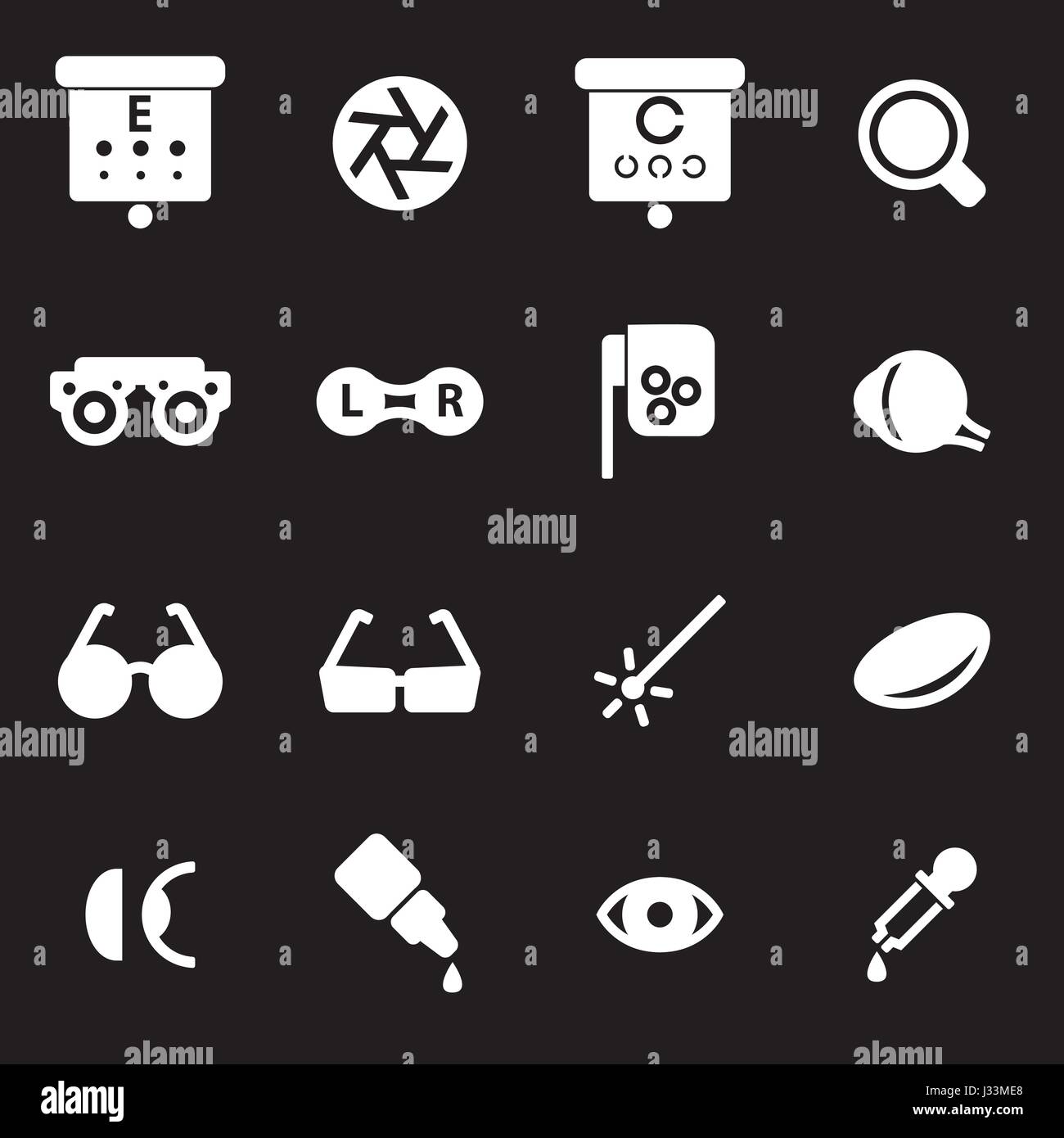 Vector white optometry icons set on black background Stock Vector Image ...
