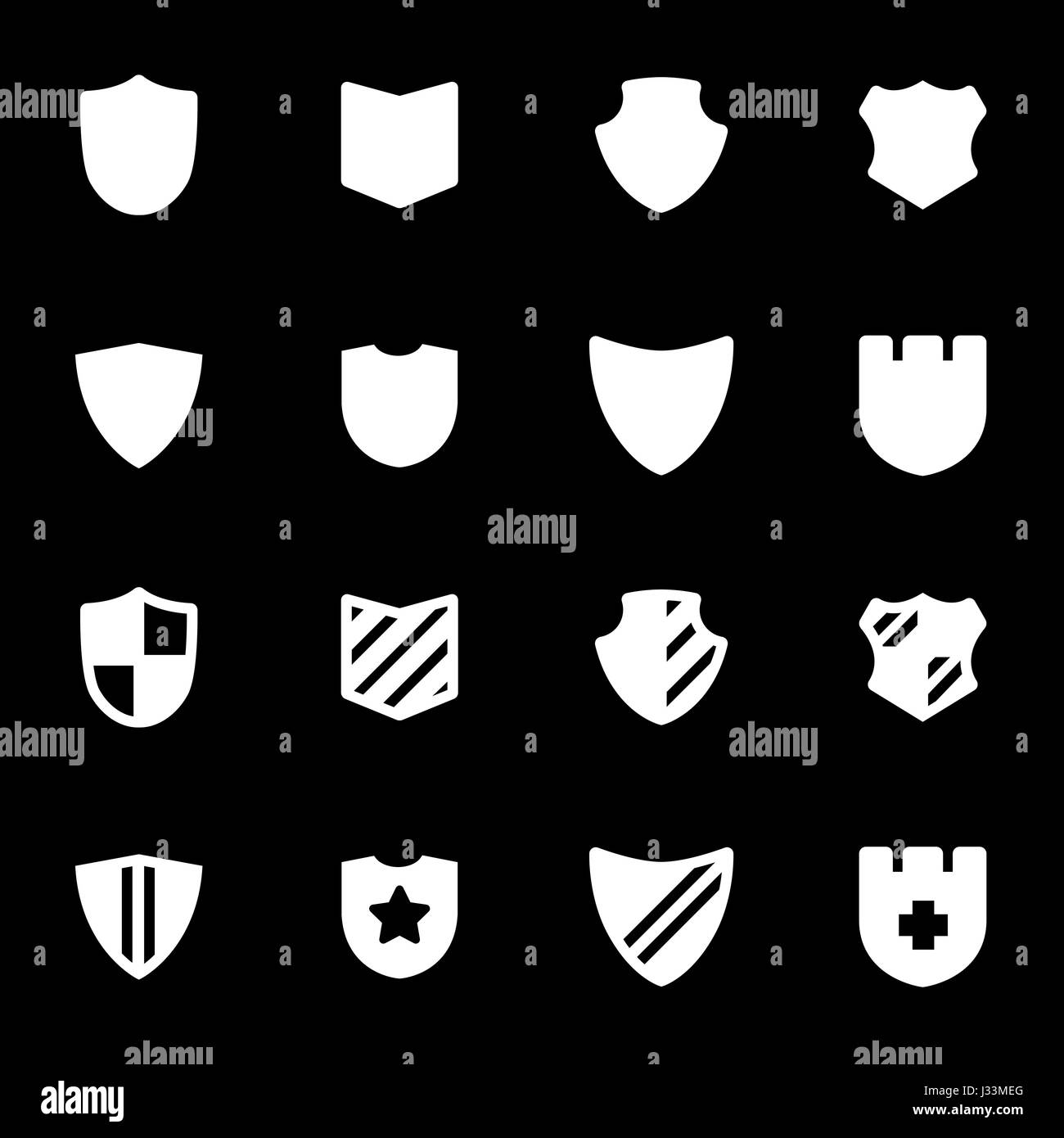 Vector White Shield Icons Set On Black Background Stock Vector Image
