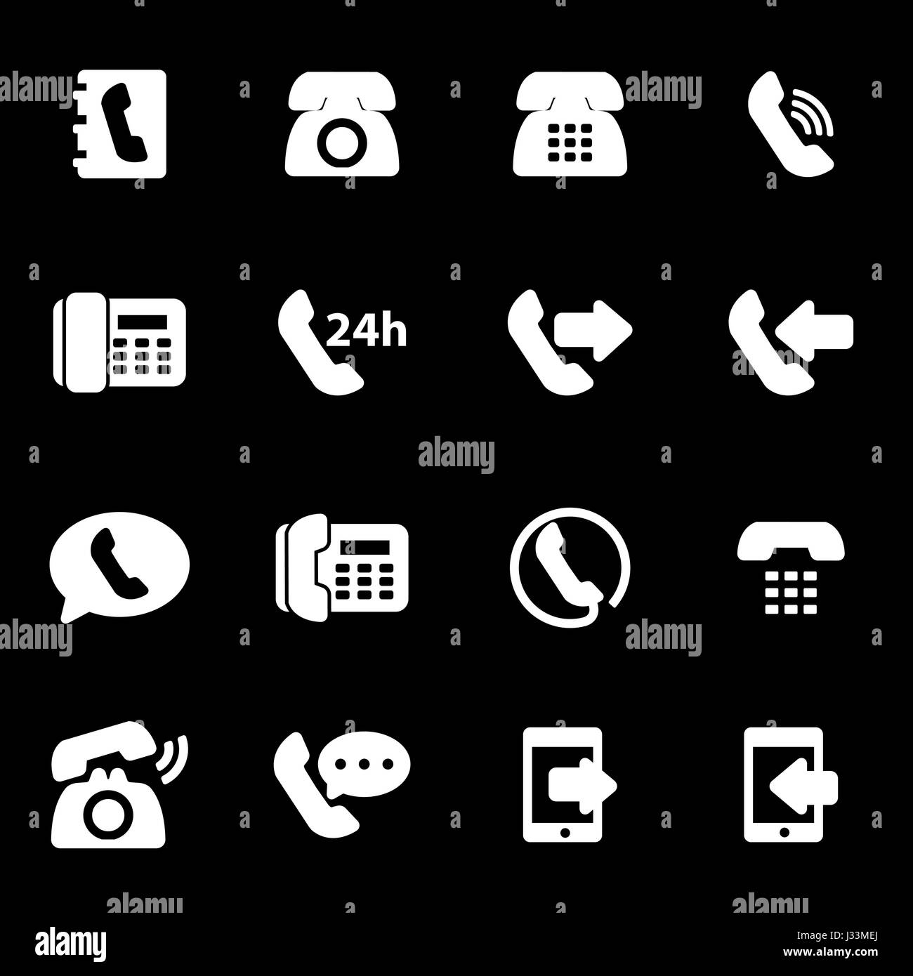Vector white telephone icons set on black background Stock Vector Image ...