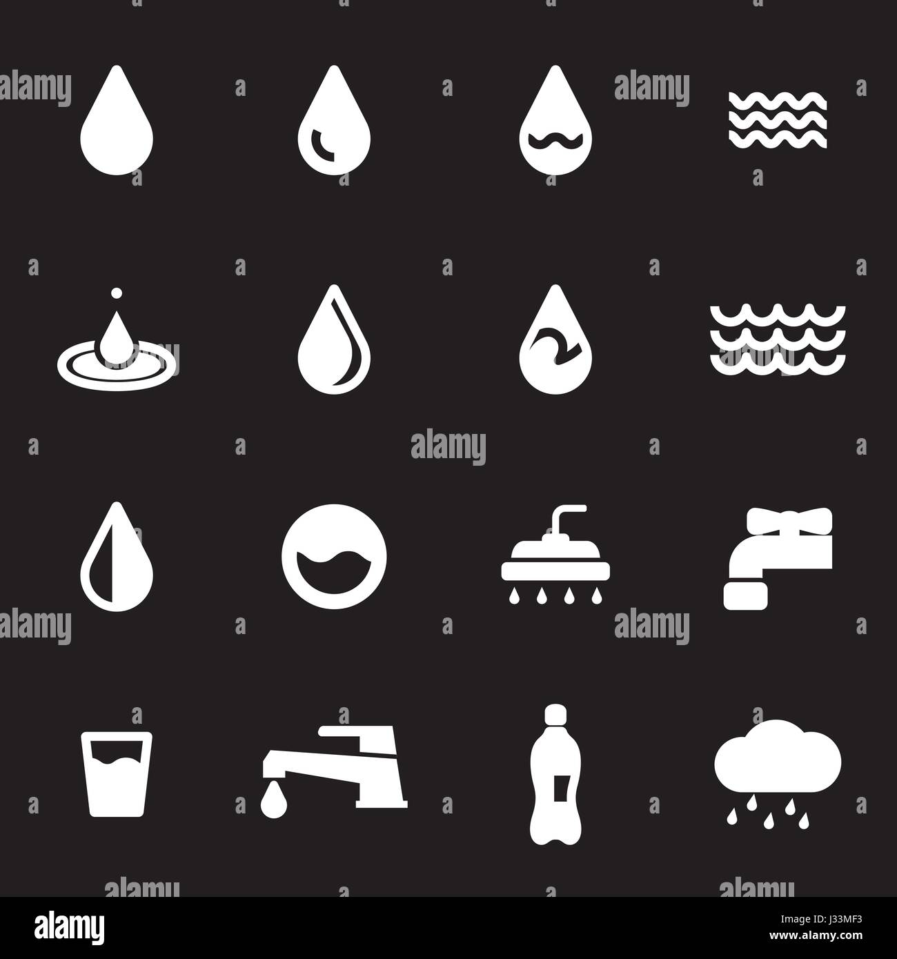 Vector white water icons set on black background Stock Vector Image ...