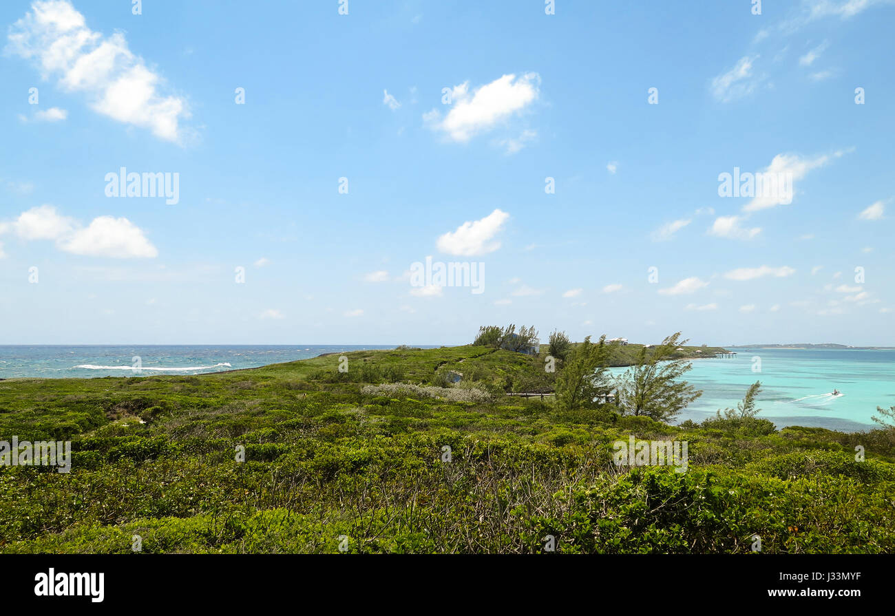 View of the Abaco Sea from a coral reef island, in Bahamas Stock Photo ...