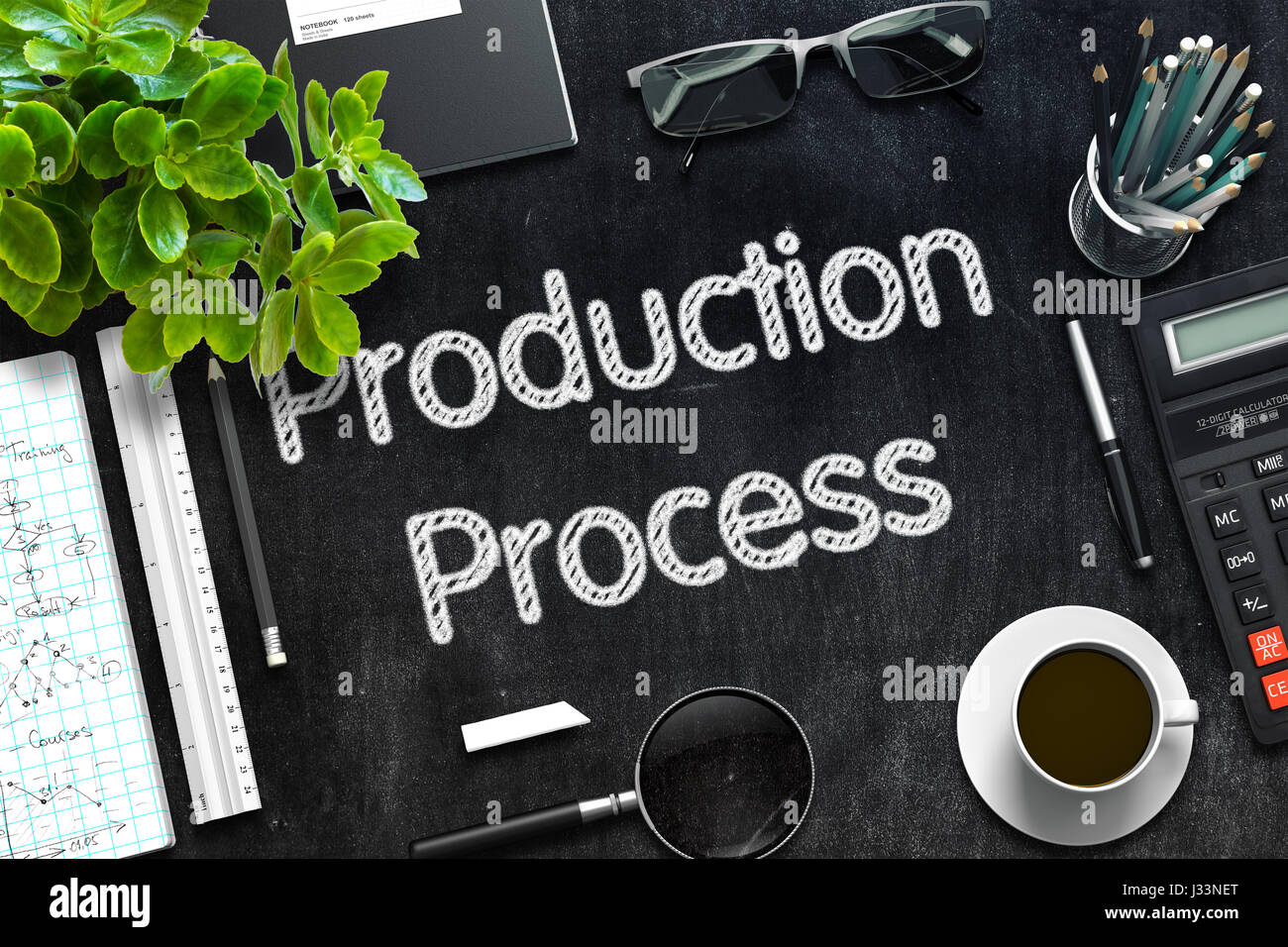 Black Chalkboard with Production Process. 3D Rendering Stock Photo - Alamy