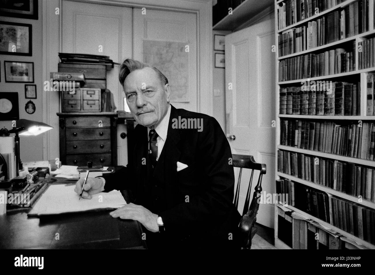 Enoch Powell a British politician 1983 at home London Uk 1980s HOMER ...