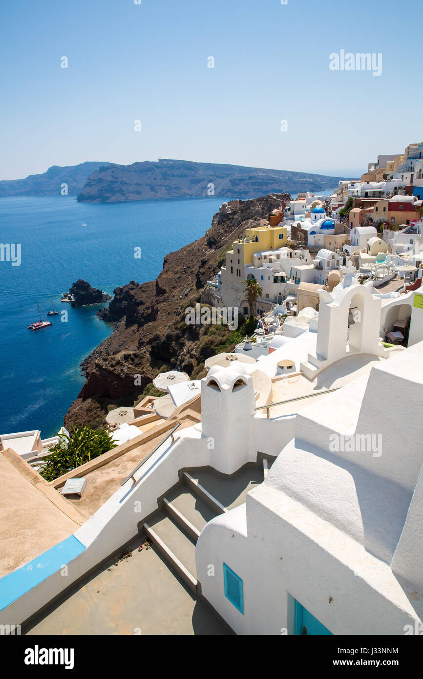 View of Fira town - Santorini island,Crete,Greece. White concrete ...