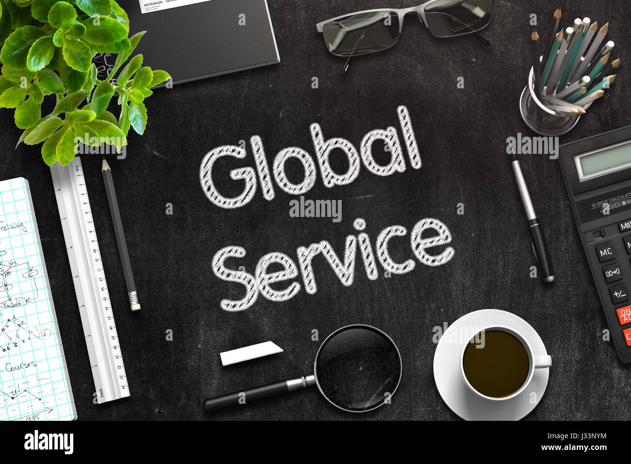 Global Service - Text on Black Chalkboard. 3D Rendering Stock Photo - Alamy