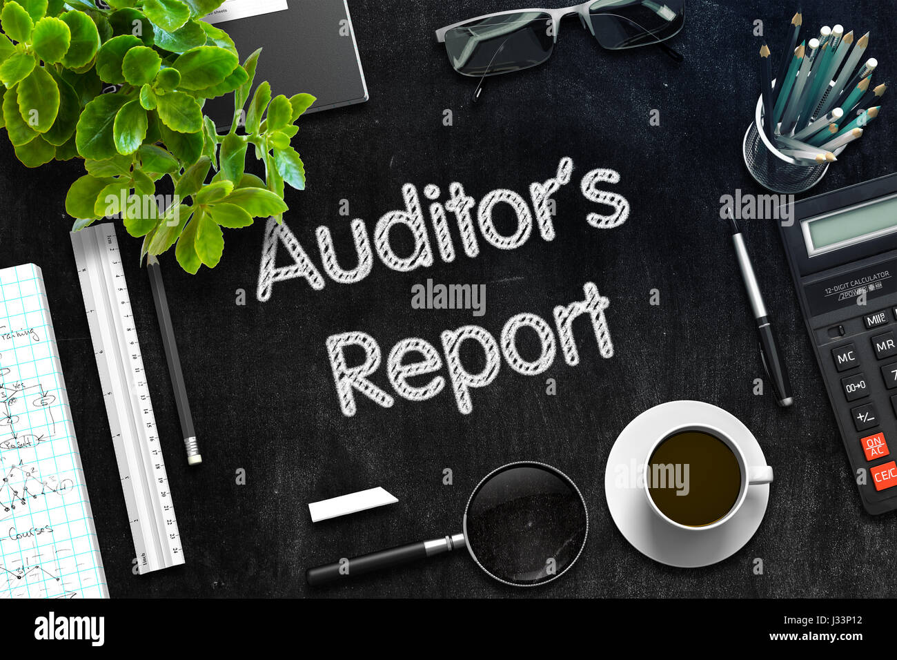 Auditor's Report on Black Chalkboard. 3D Rendering Stock Photo - Alamy