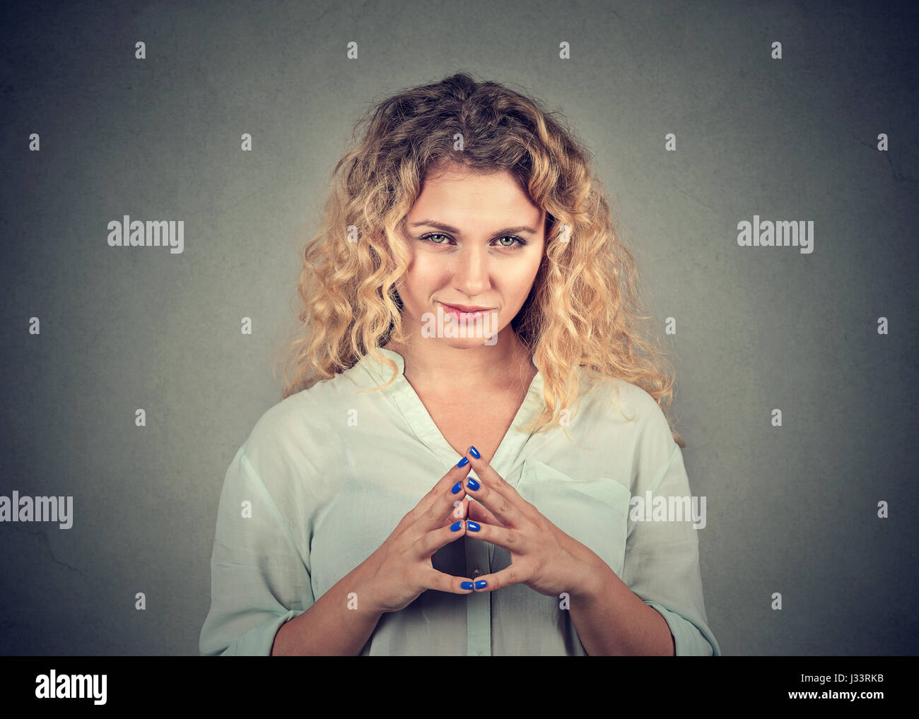 Closeup portrait of sneaky, sly, scheming young woman plotting ...