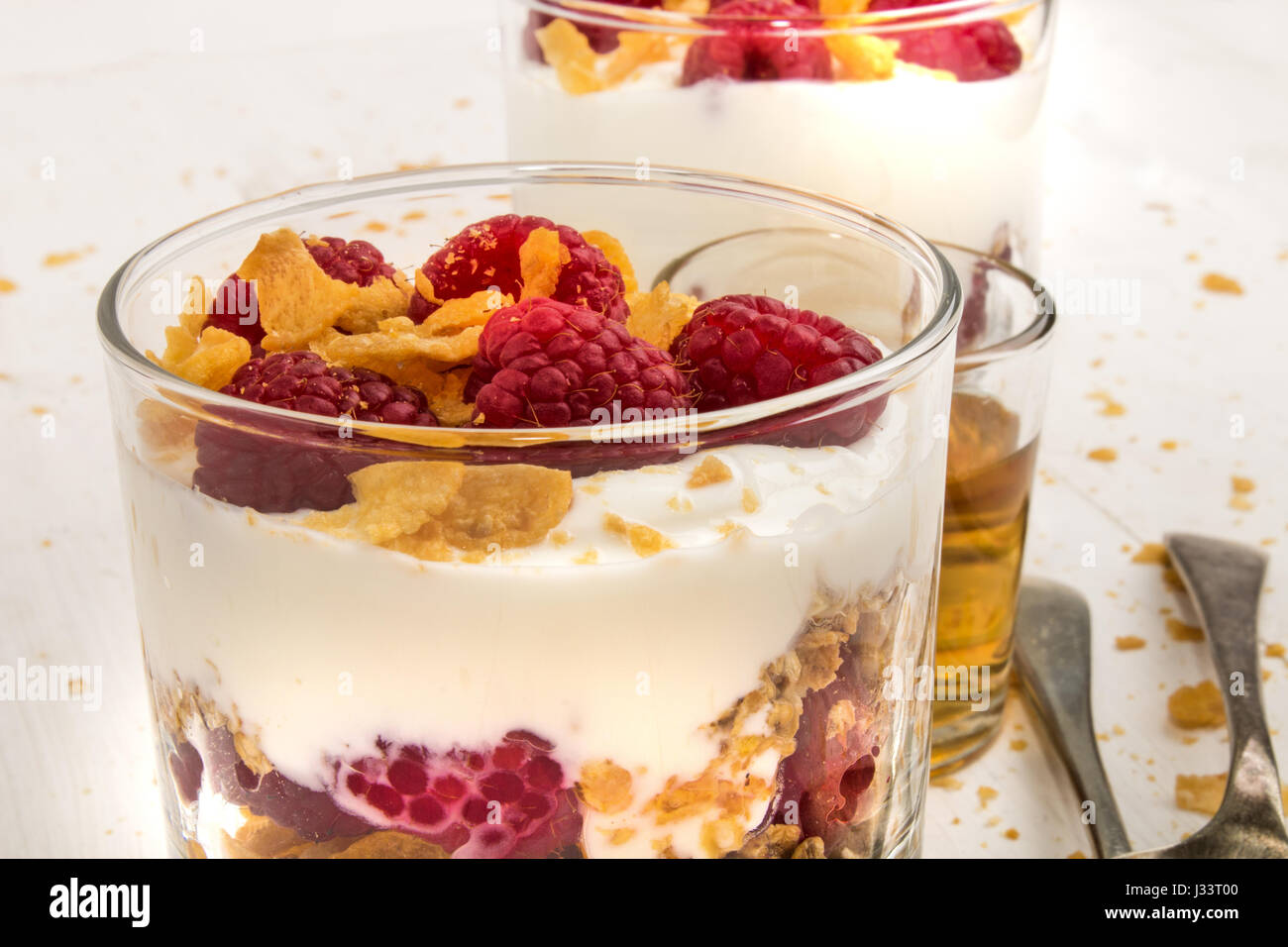scottish dessert raspberry cranachan with whipped cream and corn flakes ...