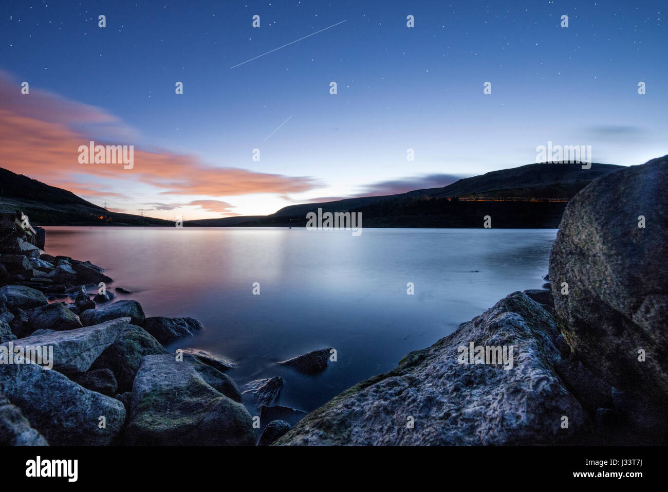 Night time lake. Long Exposure with stars Stock Photo - Alamy