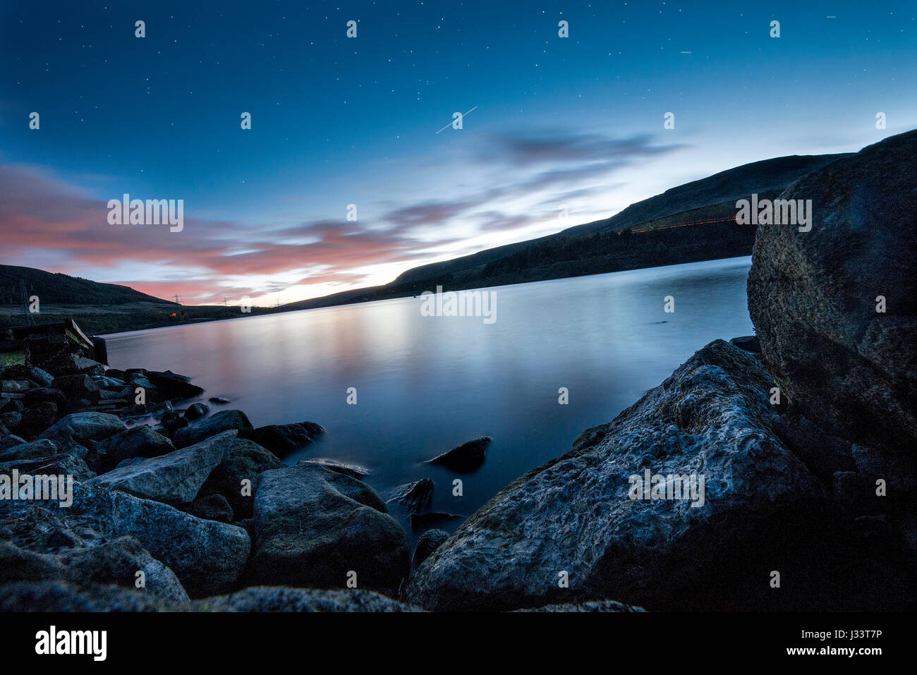 Night time lake. Long Exposure with stars Stock Photo - Alamy