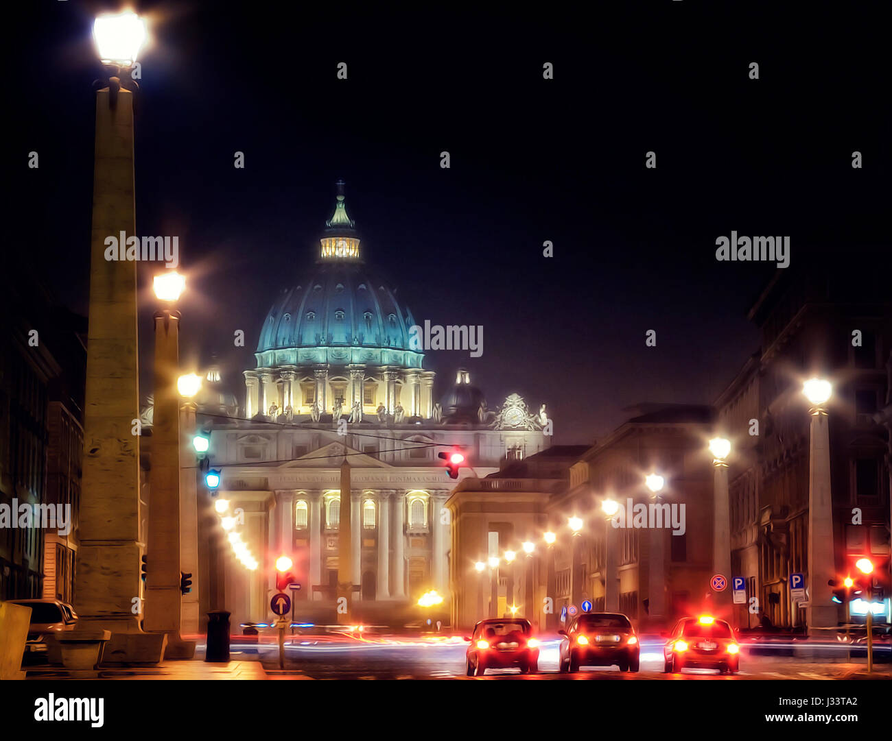 Rome, Italy. The Basilica of Saint Peter photographed by night Stock ...