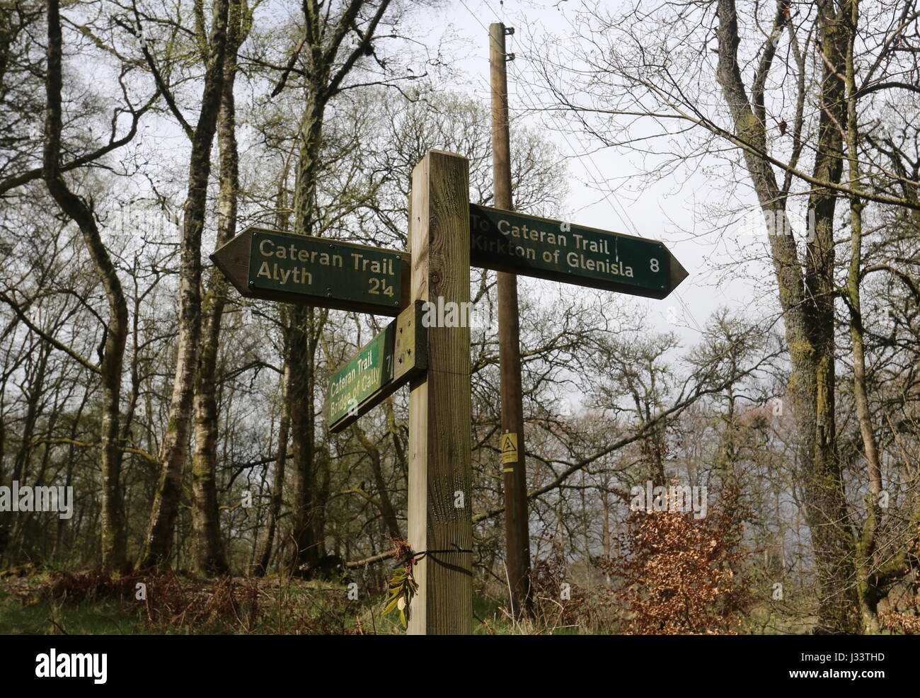 Sign for Cateran Trail between Bridge of Cally and Alyth Scotland April ...