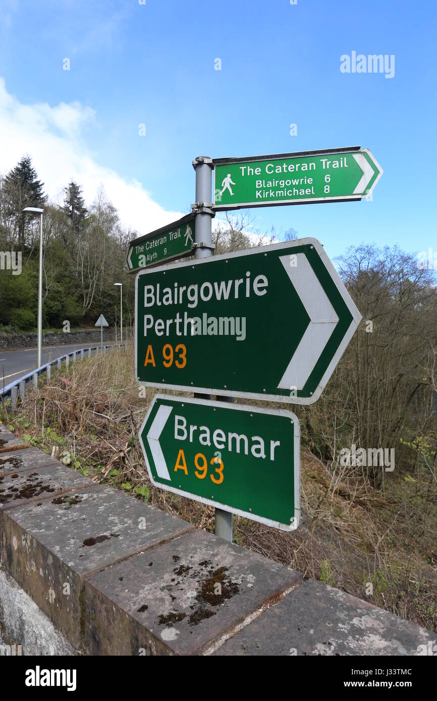 Sign for Cateran Trail and A93 Bridge of Cally Scotland April 2017 ...