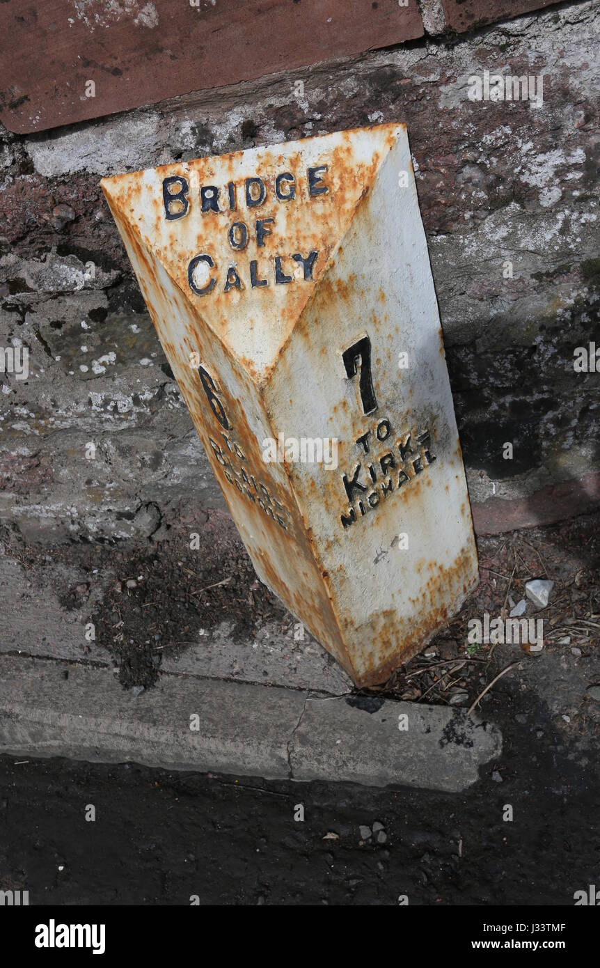 Bridge of Cally mileage marker Scotland April 2017 Stock Photo - Alamy