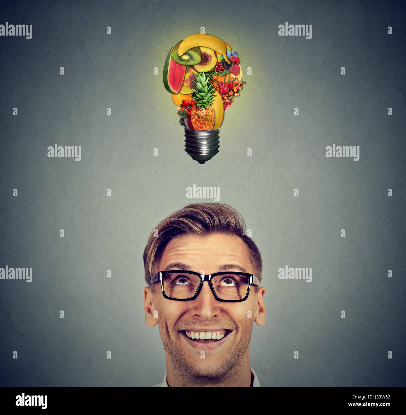 Eating healthy idea and diet tips concept. Portrait headshot man ...