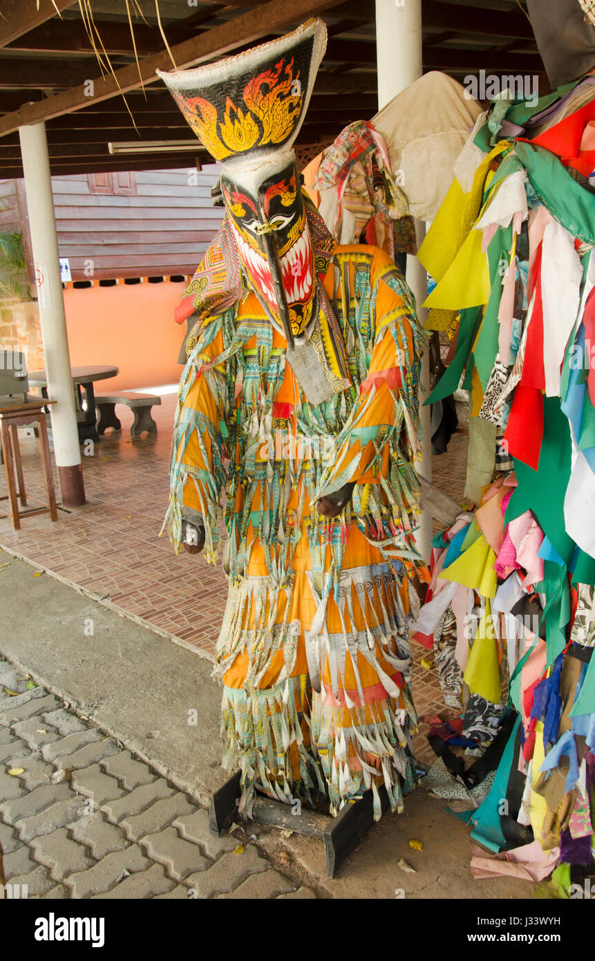 Mask and costume Phi Ta Khon of Ghost Festival also known as Bun Pha Wet for people visit at Phi ...