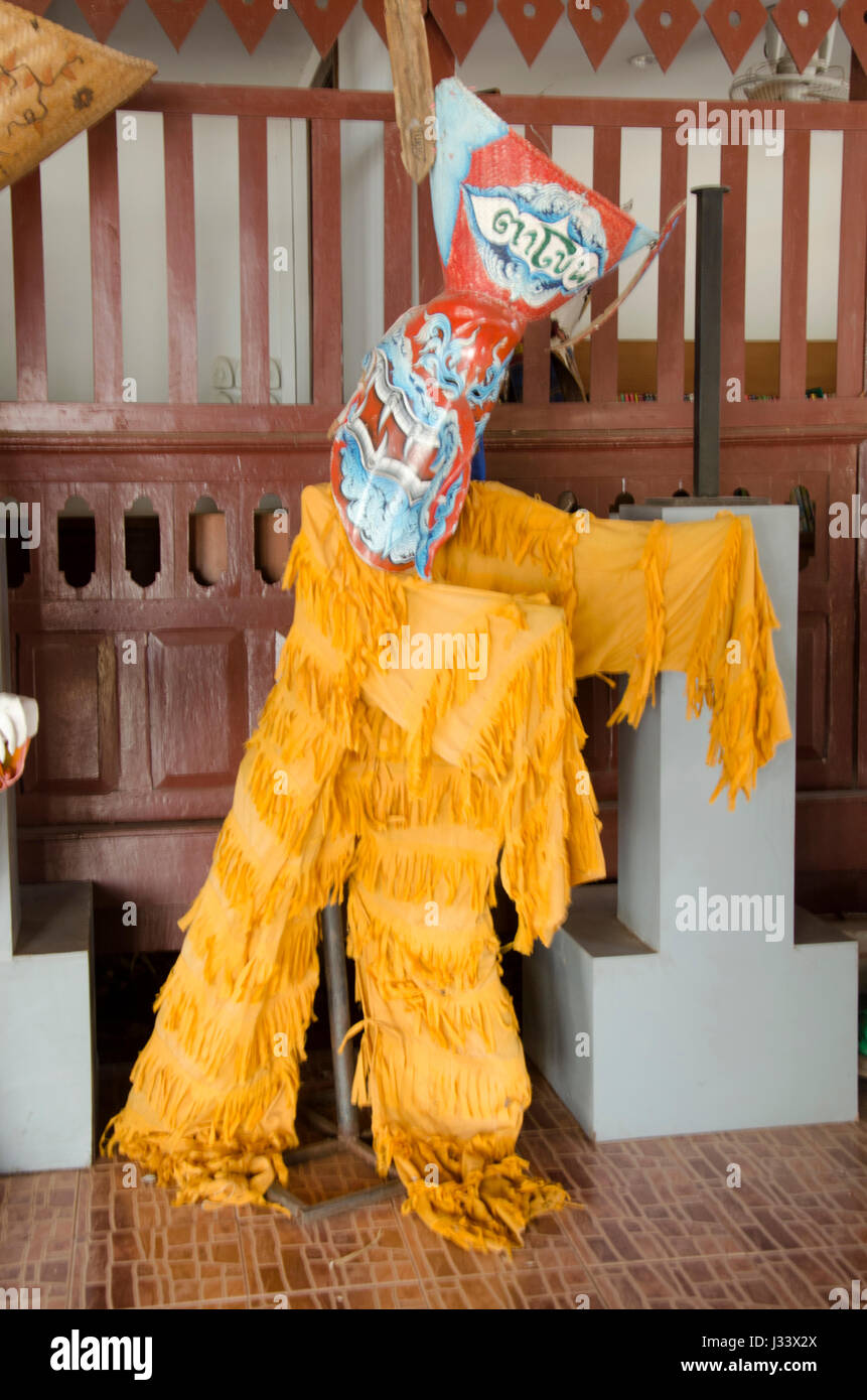 Mask and costume Phi Ta Khon of Ghost Festival also known as Bun Pha Wet for people visit at Phi ...