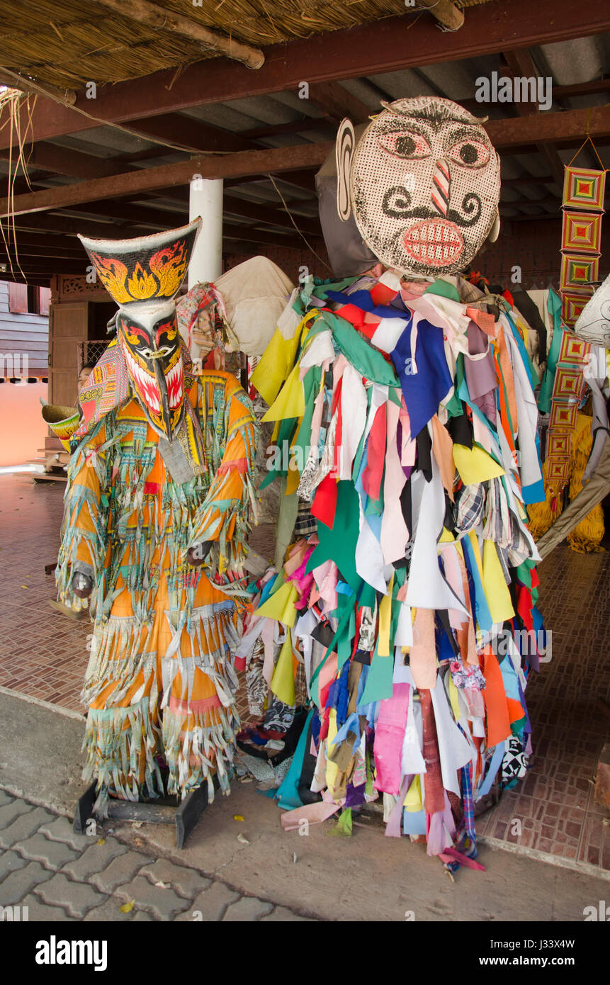 Mask and costume Phi Ta Khon of Ghost Festival also known as Bun Pha Wet for people visit at Phi ...