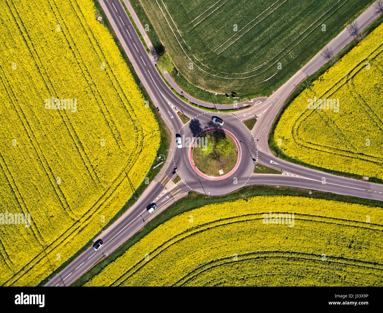 Aerial view of a roundabout in the Geneva countryside Switzerland Stock ...