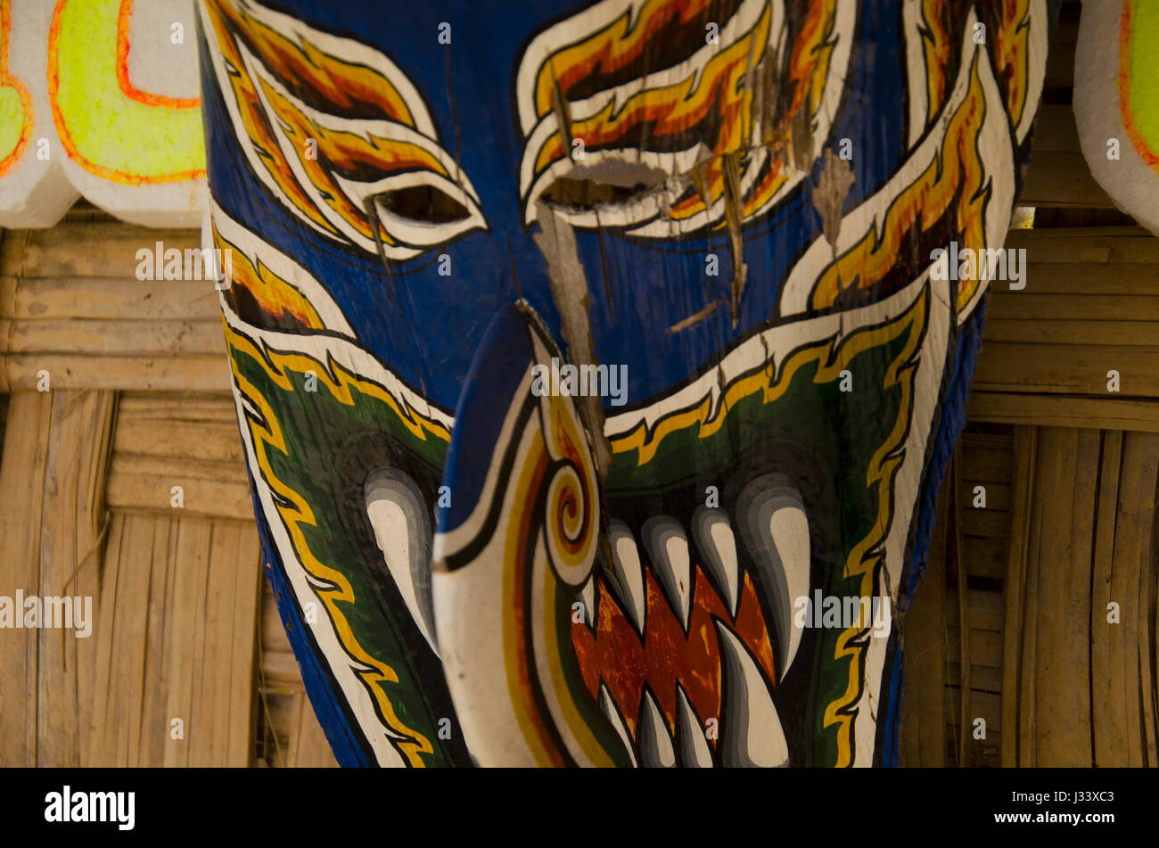 Mask and costume Phi Ta Khon of Ghost Festival also known as Bun Pha Wet for people visit at Phi ...