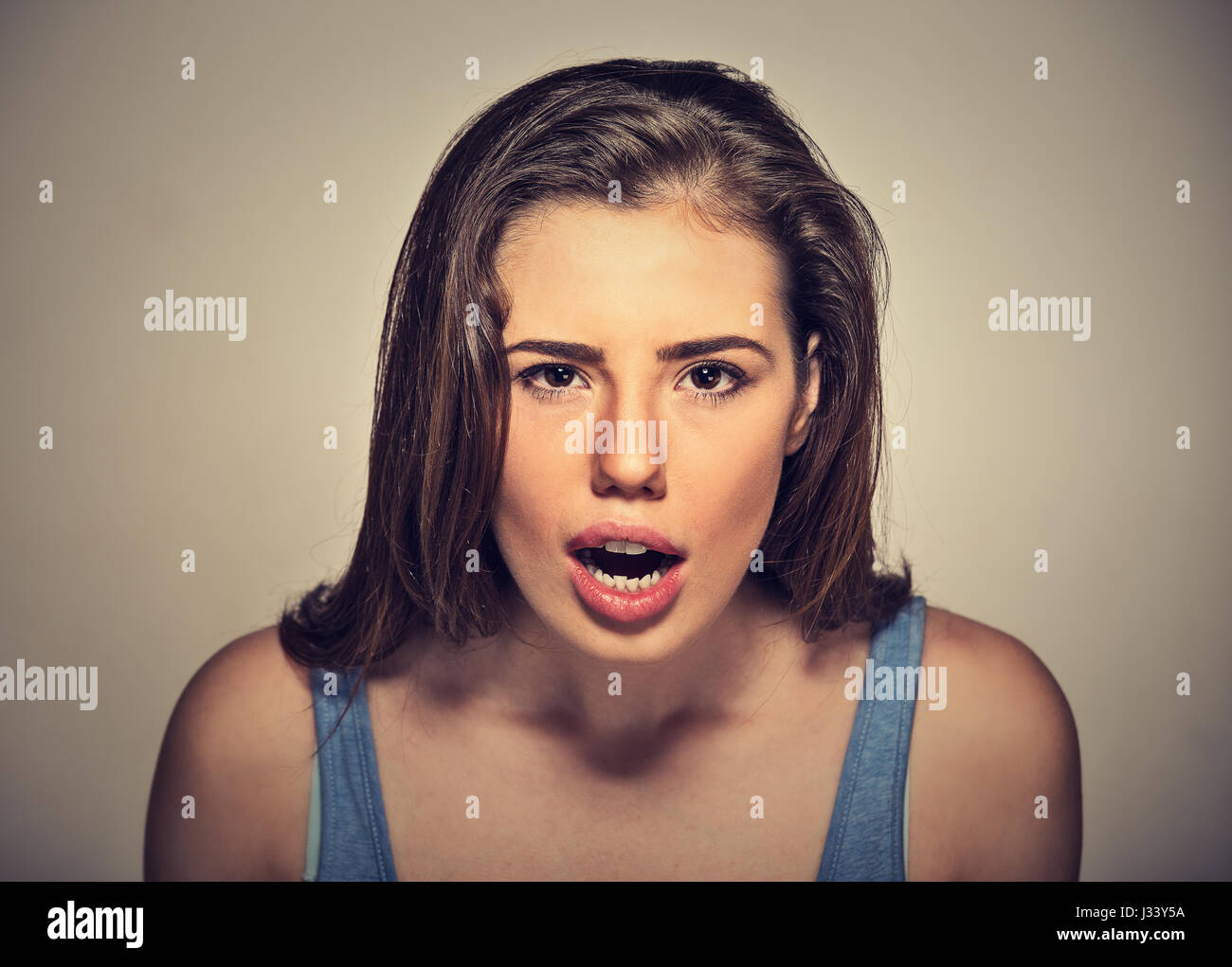 Shocked isolated woman mouth wide hi-res stock photography and images ...
