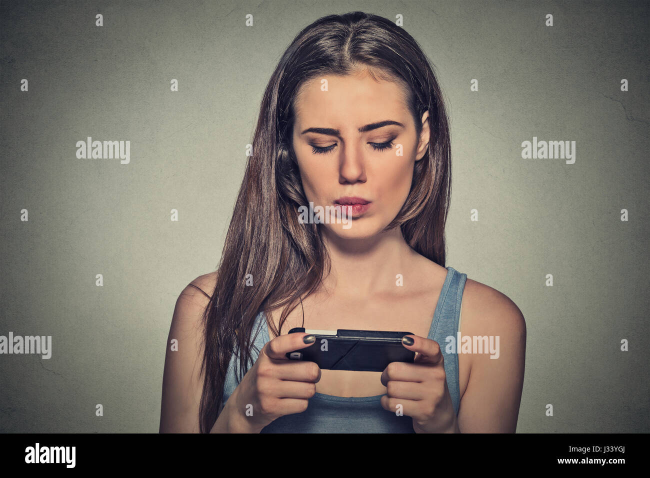 Portrait Young Angry Woman Unhappy Annoyed By Something Someone On