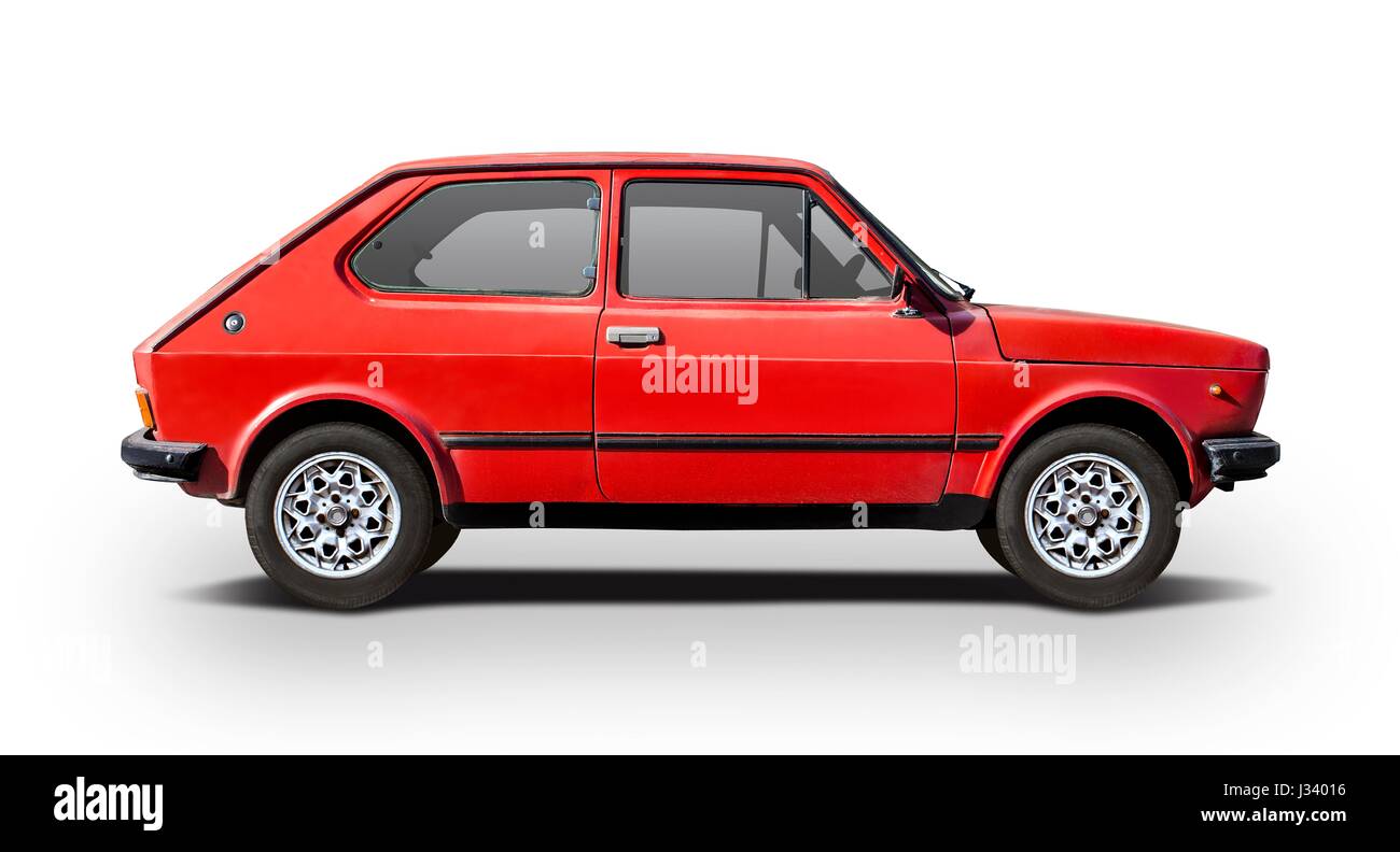 Classic small Italian city car side view isolated on white Stock Photo ...