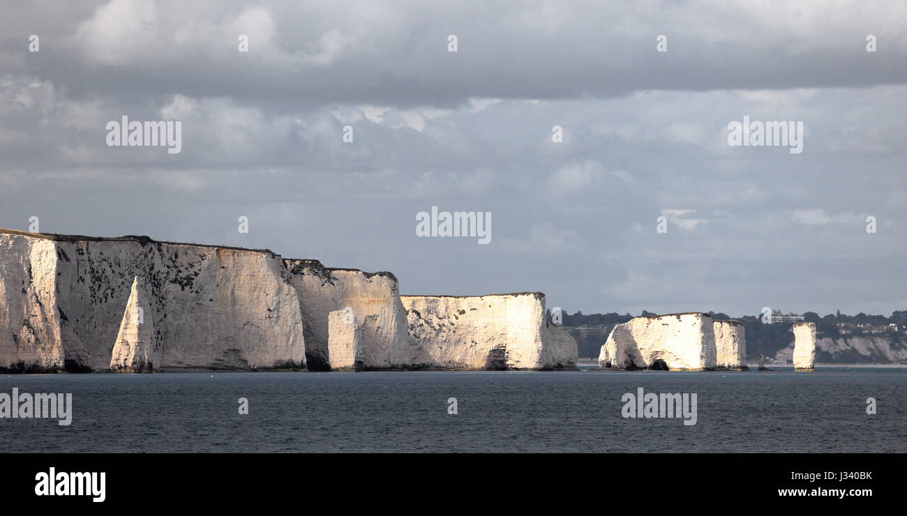Chalk pinnacles, stacks and headland cliff structure between Ballard ...