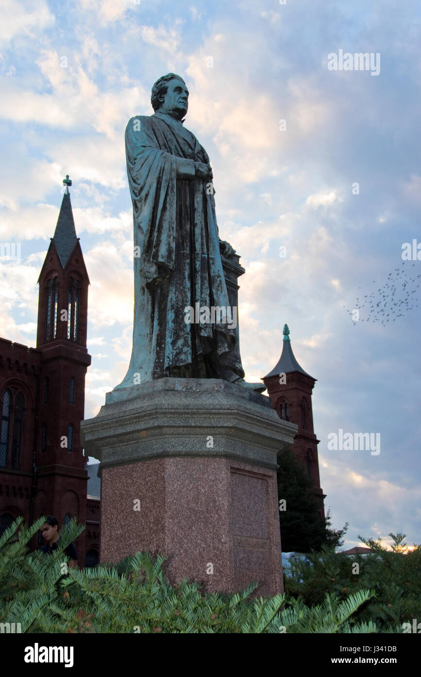 A statue of scientist Joseph Henry, first Secretary of the Smithsonian ...
