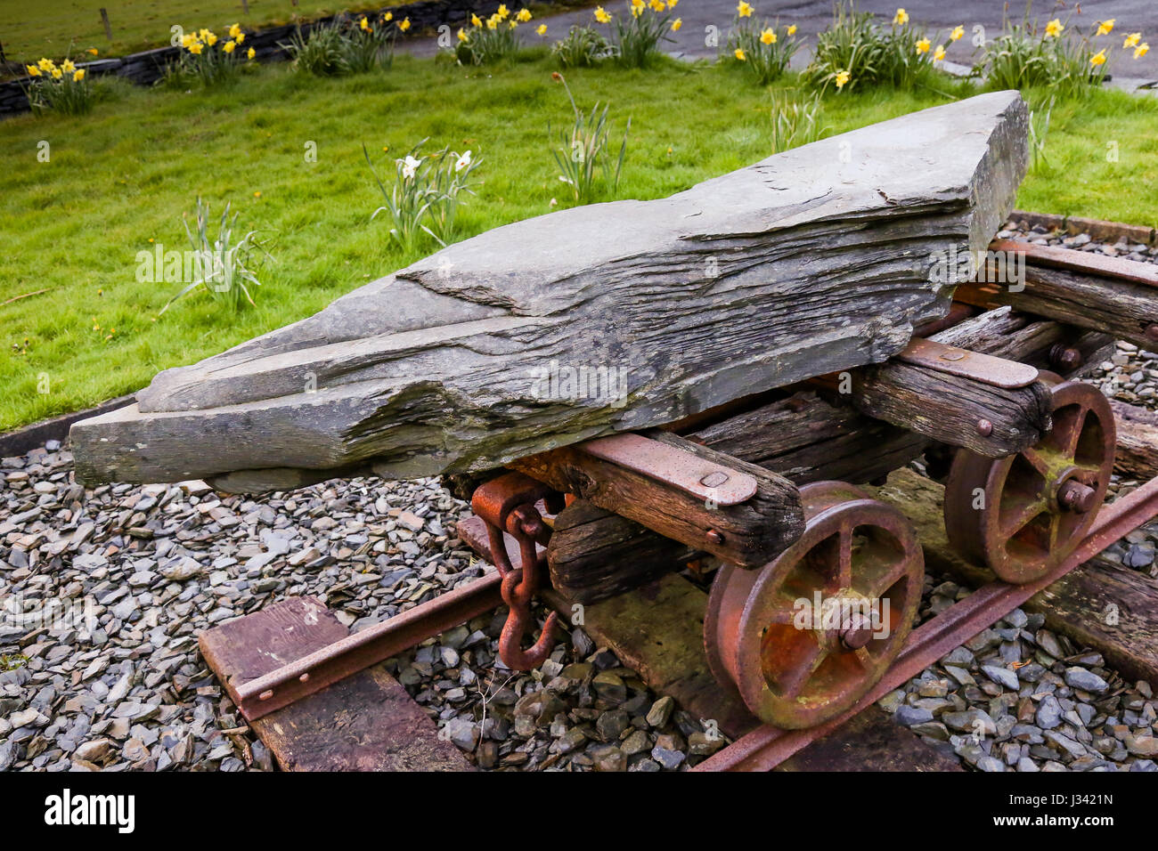 A slate truck as used in the Welsh slate mines to transport slate by ...