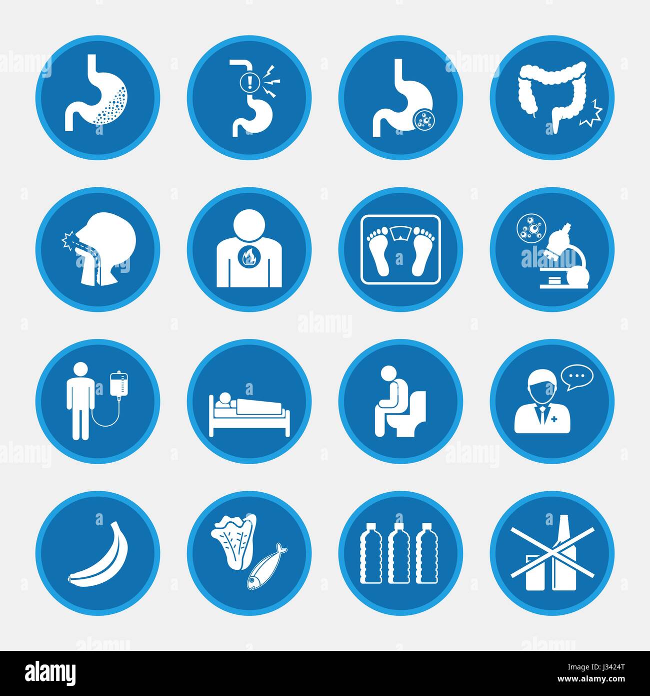 Esophageal cancer and stomach pain icons blue button Stock Vector Image ...