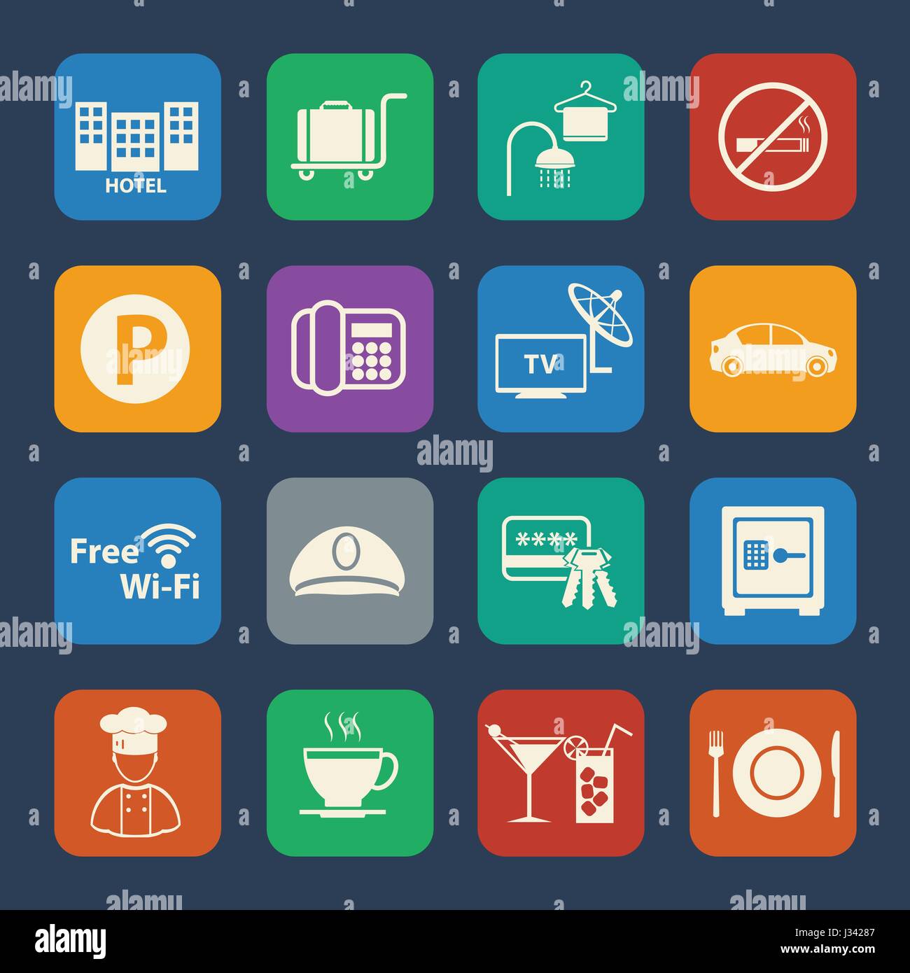 Hotel icons set. Flat design for Website and Mobile applications ...