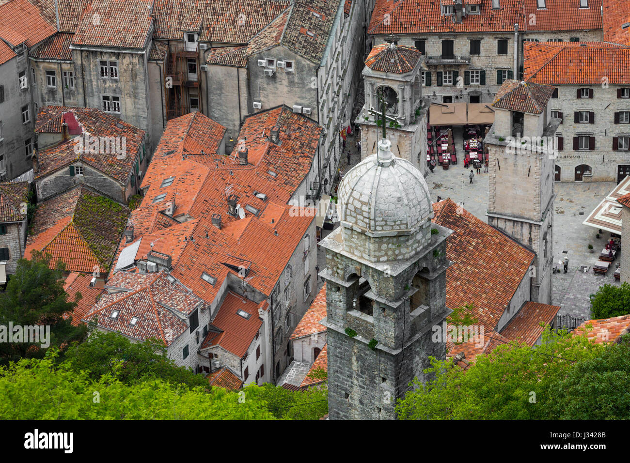 Old church inside Stari Grad, Kotor, Montenegro. Kotor bay and Old Town ...
