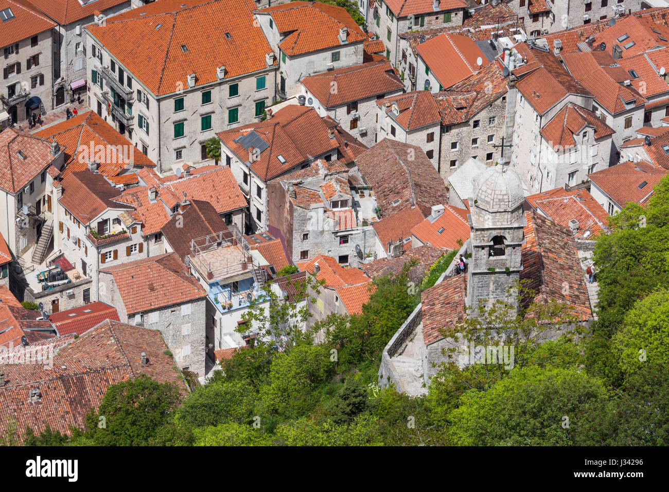Old church inside Stari Grad, Kotor, Montenegro. Kotor bay and Old Town ...