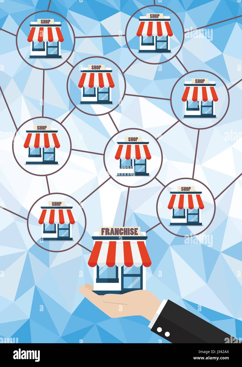 Franchise business system with polygon background. Business concept ...