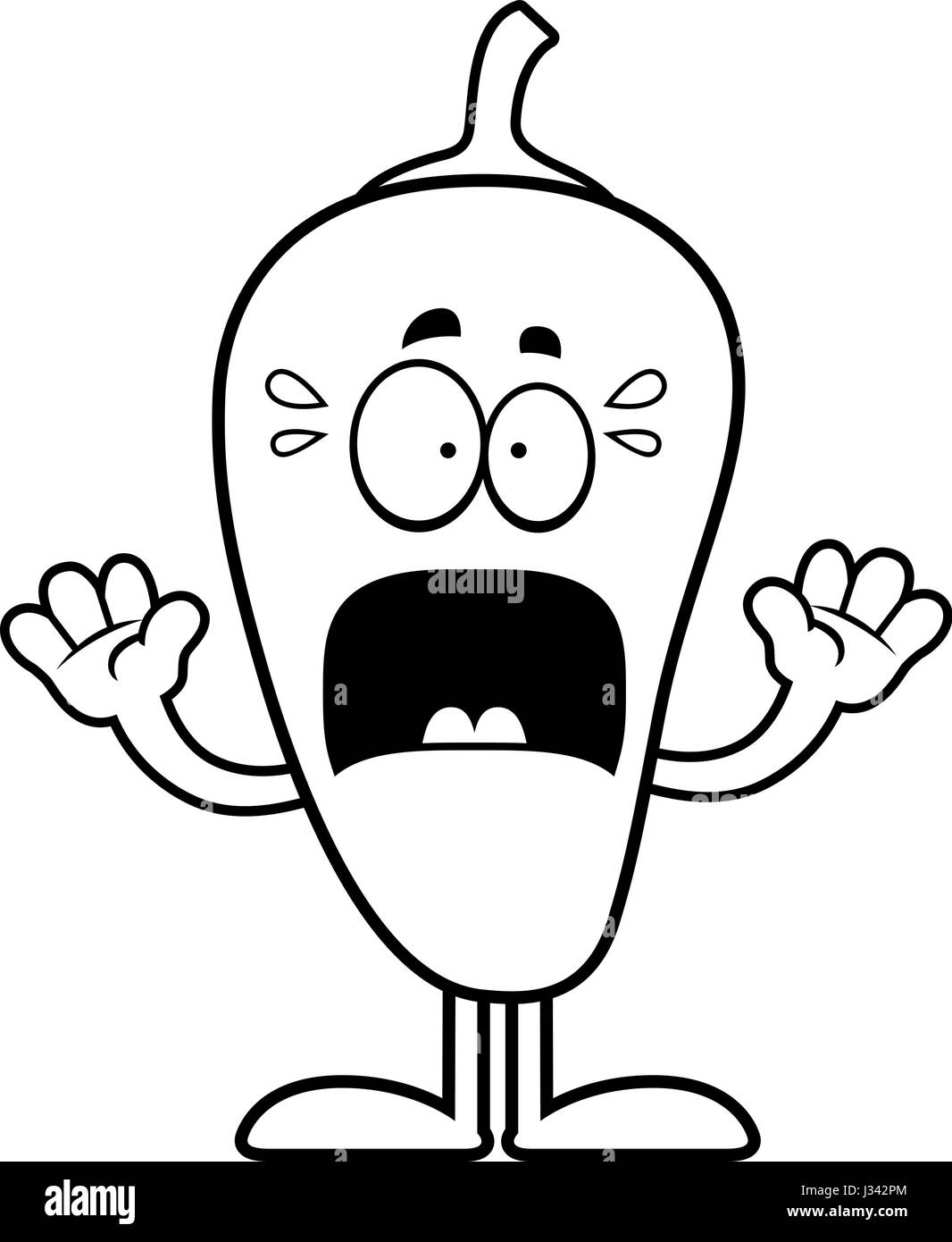 A cartoon illustration of a chili pepper looking scared Stock Vector ...