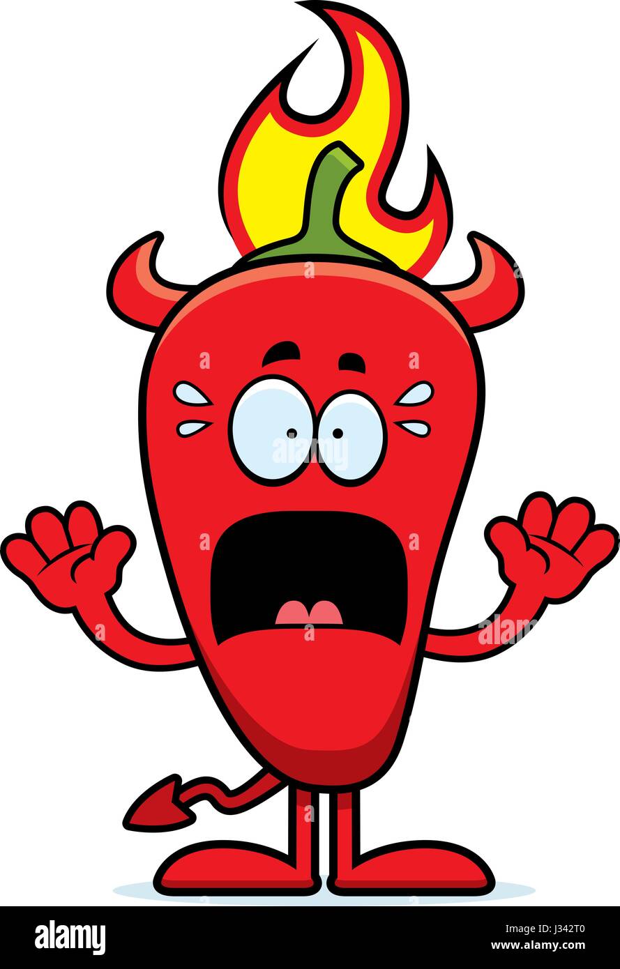 A cartoon illustration of a chili pepper devil looking scared Stock ...