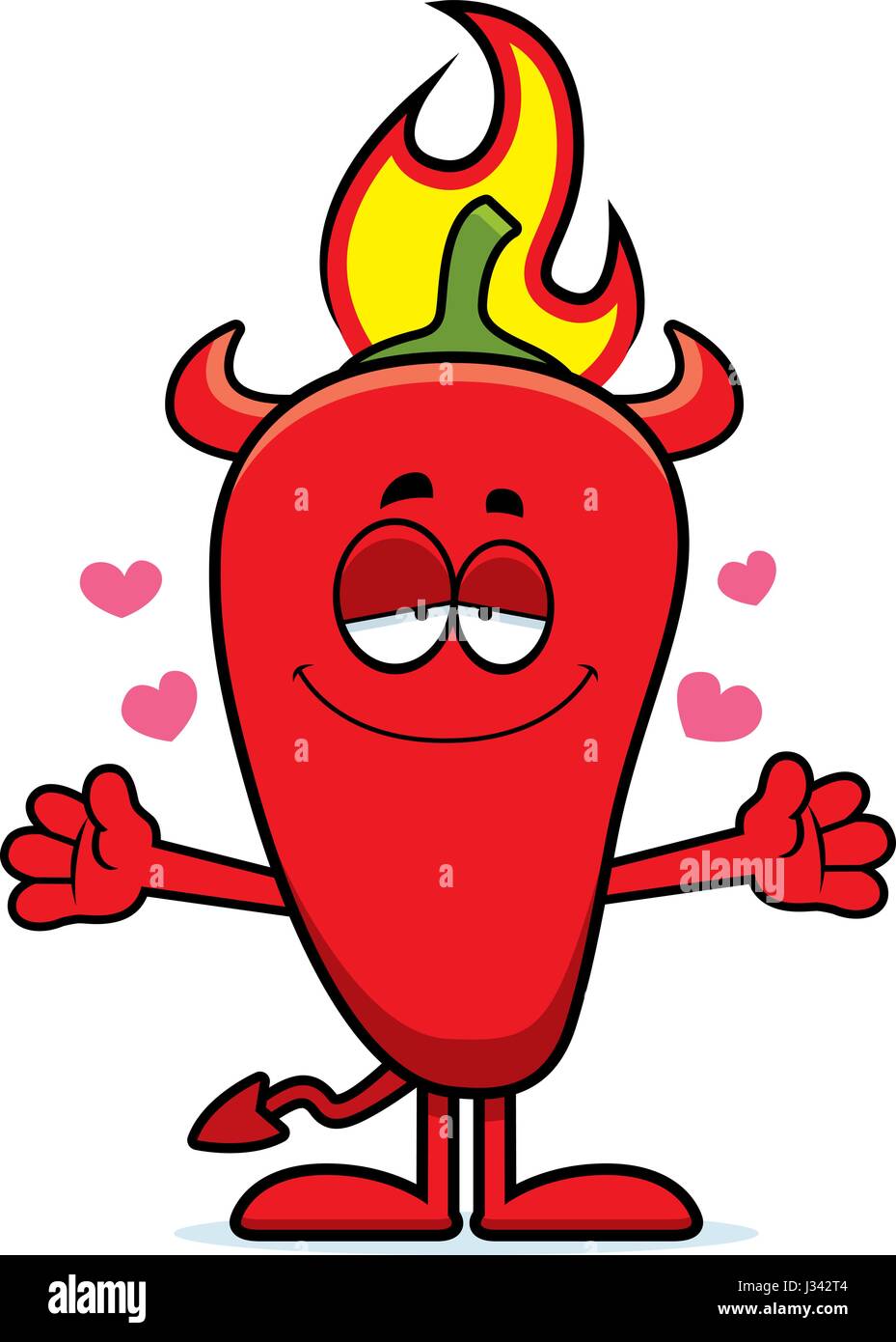 A cartoon illustration of a chili pepper devil ready to give a hug ...